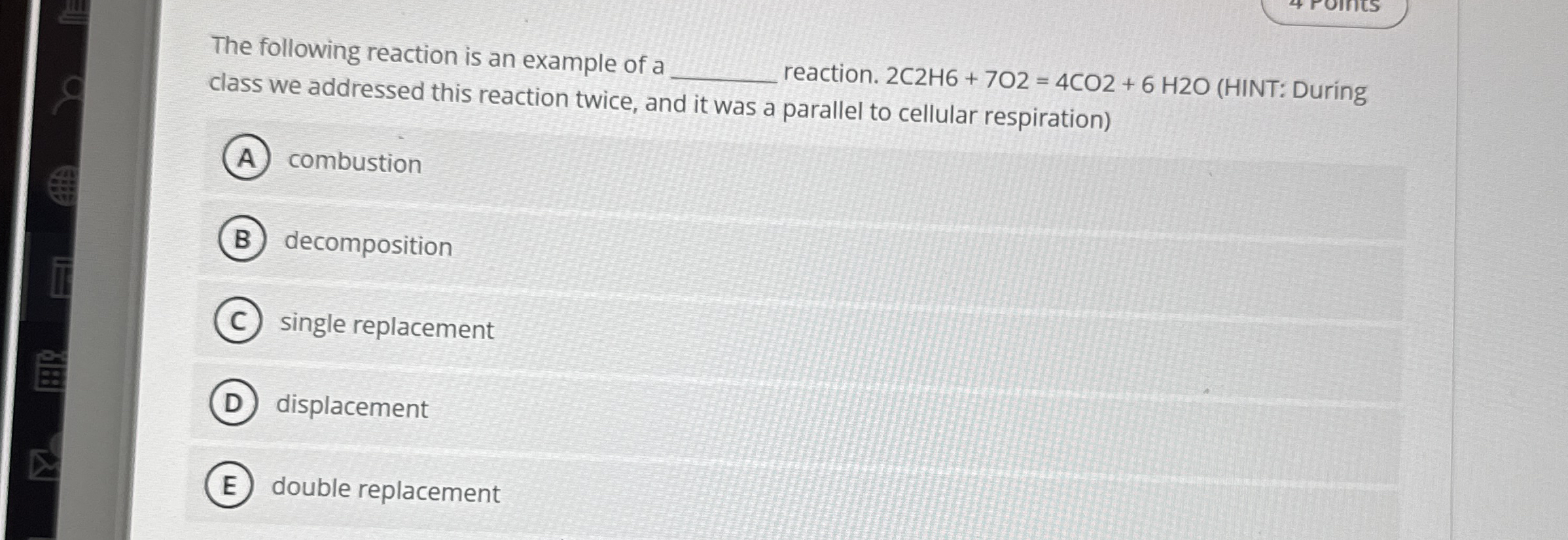 Solved The following reaction is an example of a reaction. | Chegg.com