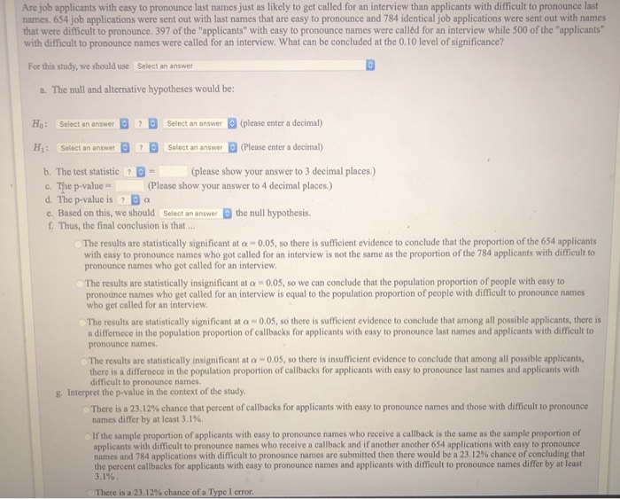 Solved Are job applicants with easy to pronounce last names | Chegg.com
