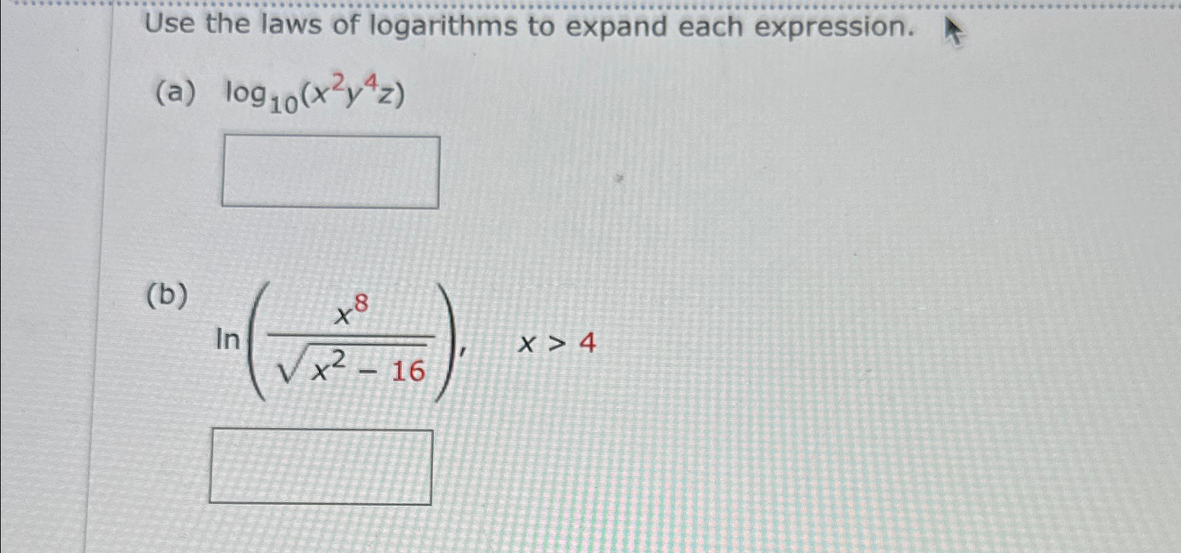 Solved Use the laws of logarithms to expand each | Chegg.com