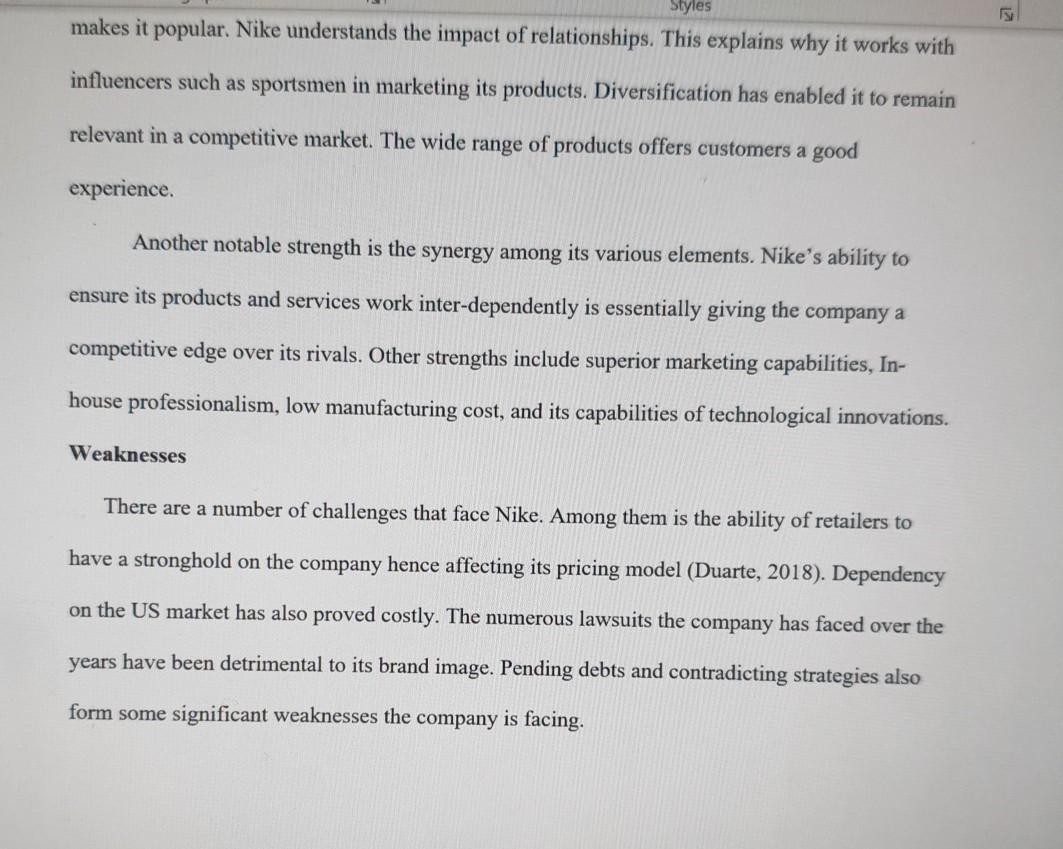 My roles and responsibilities (Nike's company) will | Chegg.com