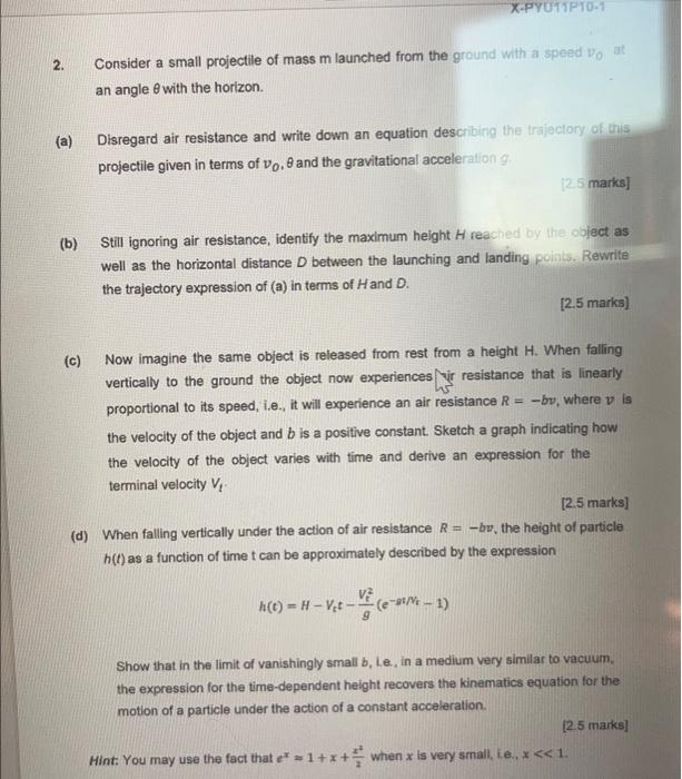 Solved 2. (a) (b) (c) X-PYU11P10-1 Consider a small | Chegg.com