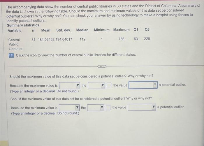 Solved The accompanying data show the number of central | Chegg.com