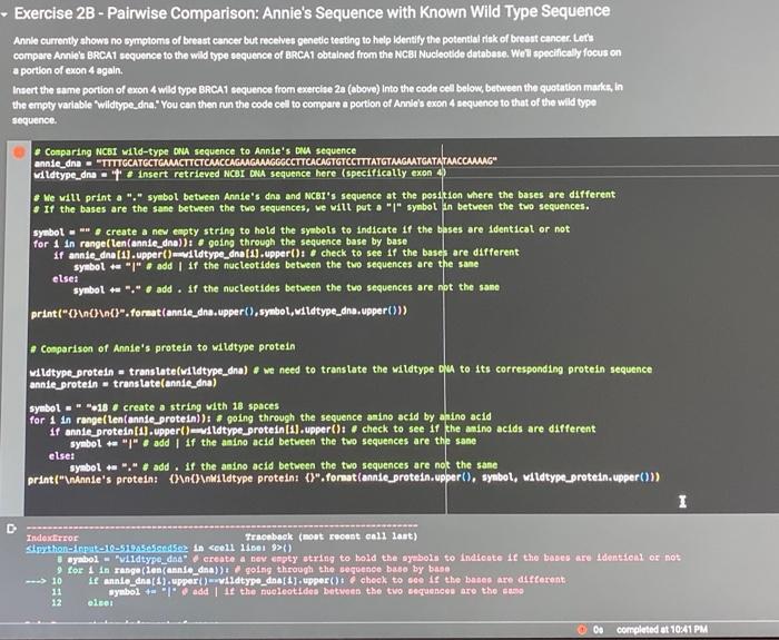 Exercise 2-Pairwise sequence comparisons Exercise 2A | Chegg.com