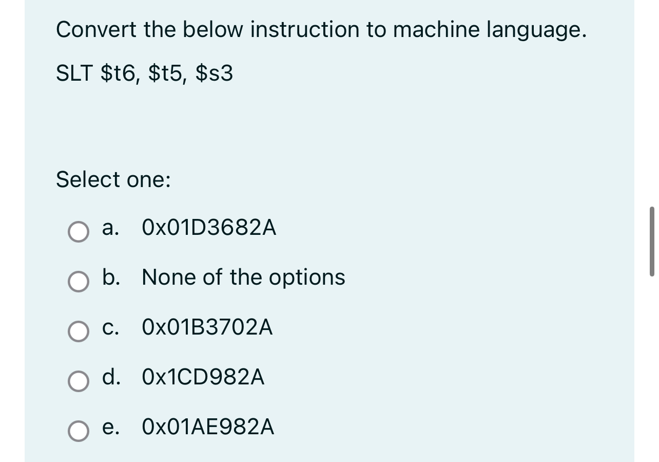 Solved Convert the below instruction to machine language. | Chegg.com