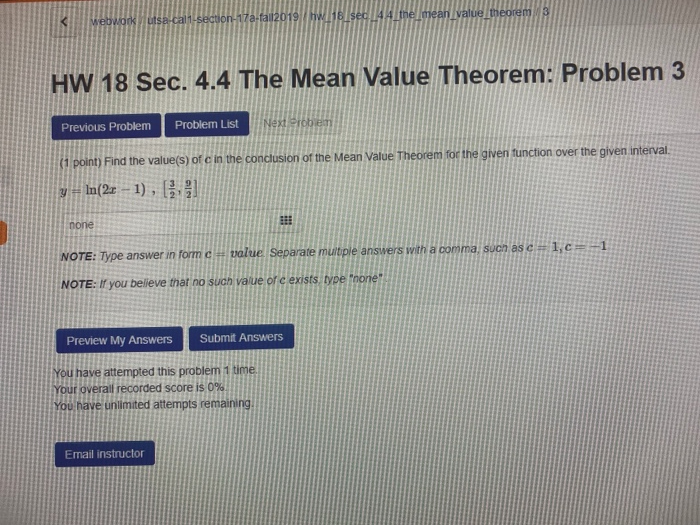 Solved al 1-section-17a-fall2019hy 44 the mean value theorem | Chegg.com