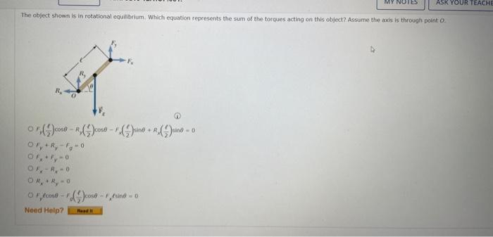 Solved The object shown is in rotational equilibrium. Which | Chegg.com