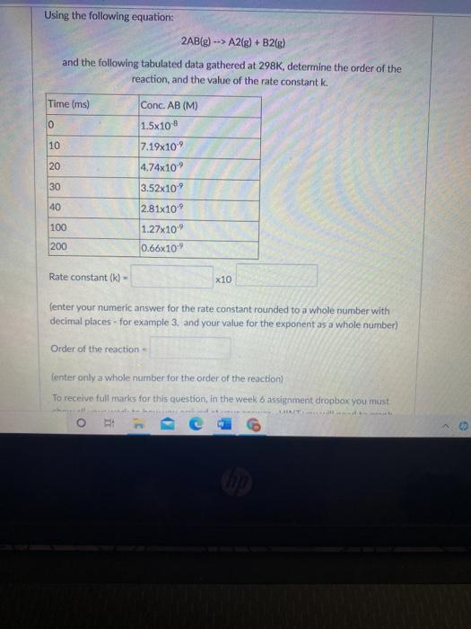 Solved Using the following equation: 2AB(g) --> A2(g) + | Chegg.com