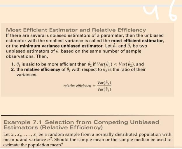 Solved u 니 Most Efficient Estimator and Relative Efficiency | Chegg.com