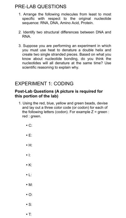 Solved PRE-LAB QUESTIONS 1. Arrange the following molecules | Chegg.com