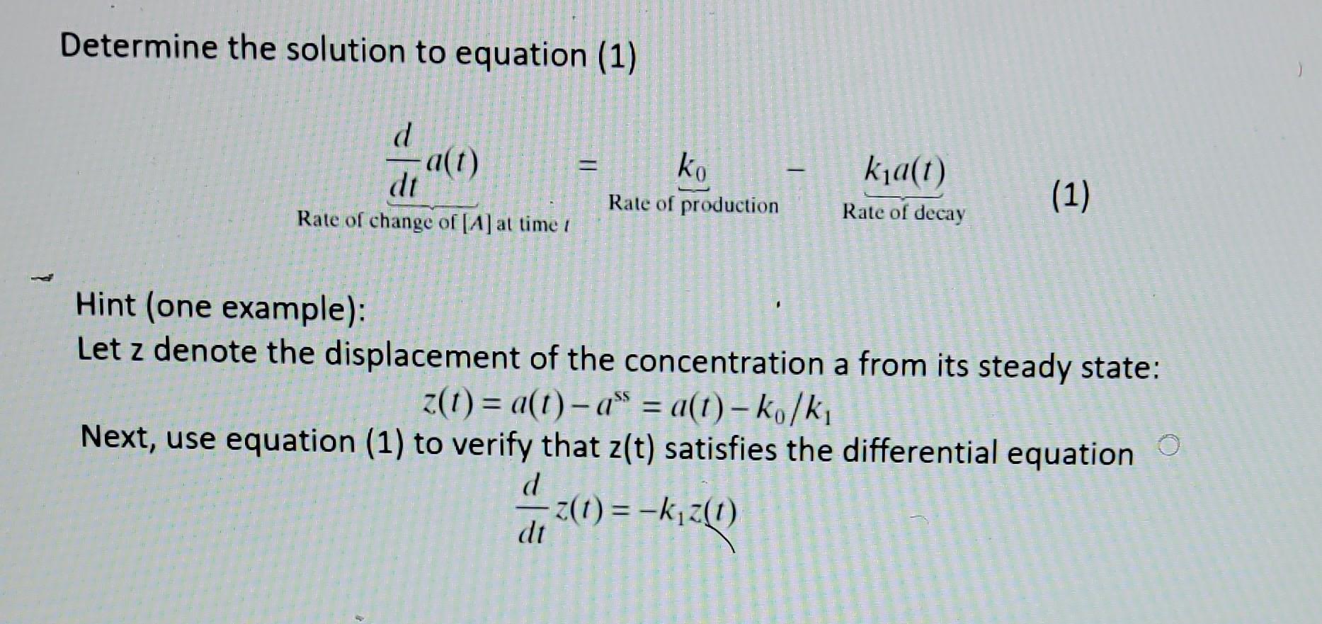 Solved Determine the solution to equation (1) Hint (one | Chegg.com