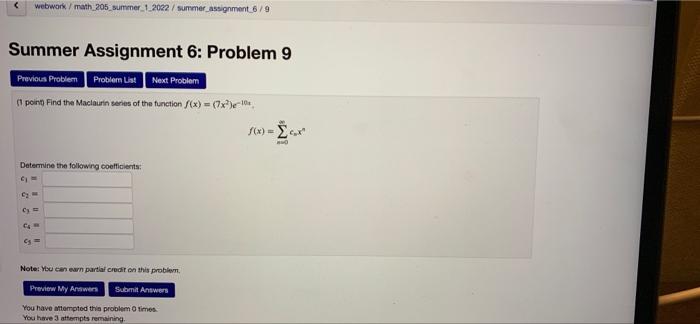 Solved webwork/math 205 summer 1 2022/summer assignment 6/9 | Chegg.com