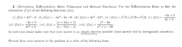 Solved 2. (Derivatives: Differentiation Rules: Polynomial | Chegg.com