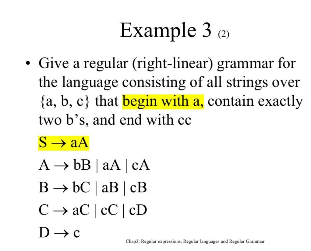Solved Example 3 (2) • Give a regular (right-linear) grammar | Chegg.com