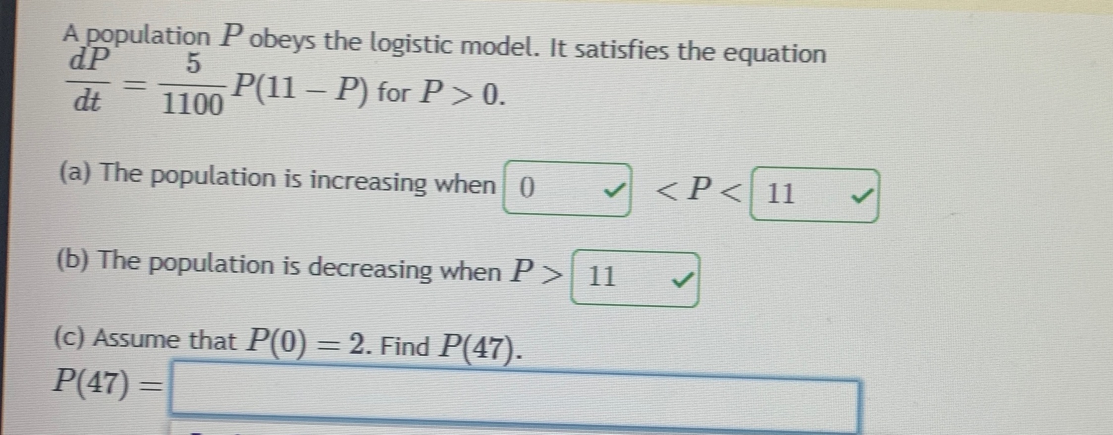 Solved A population P ﻿obeys the logistic model. It | Chegg.com