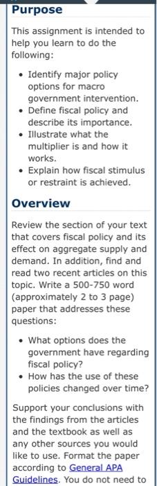 Solved Purpose This assignment is intended to help you learn | Chegg.com