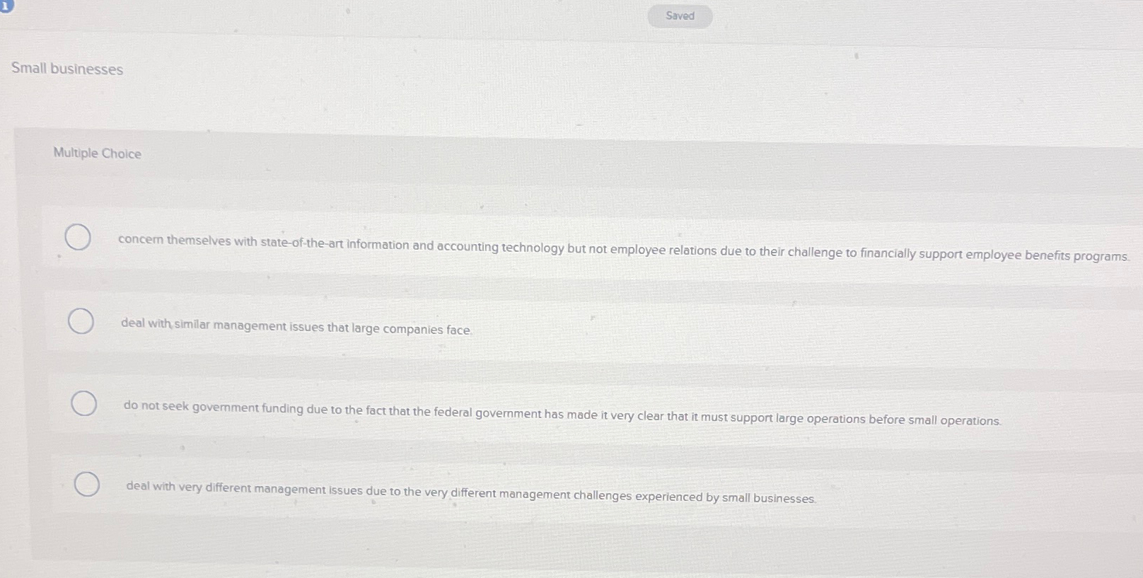 Solved Small businessesMultiple Choiceconcern themselves | Chegg.com