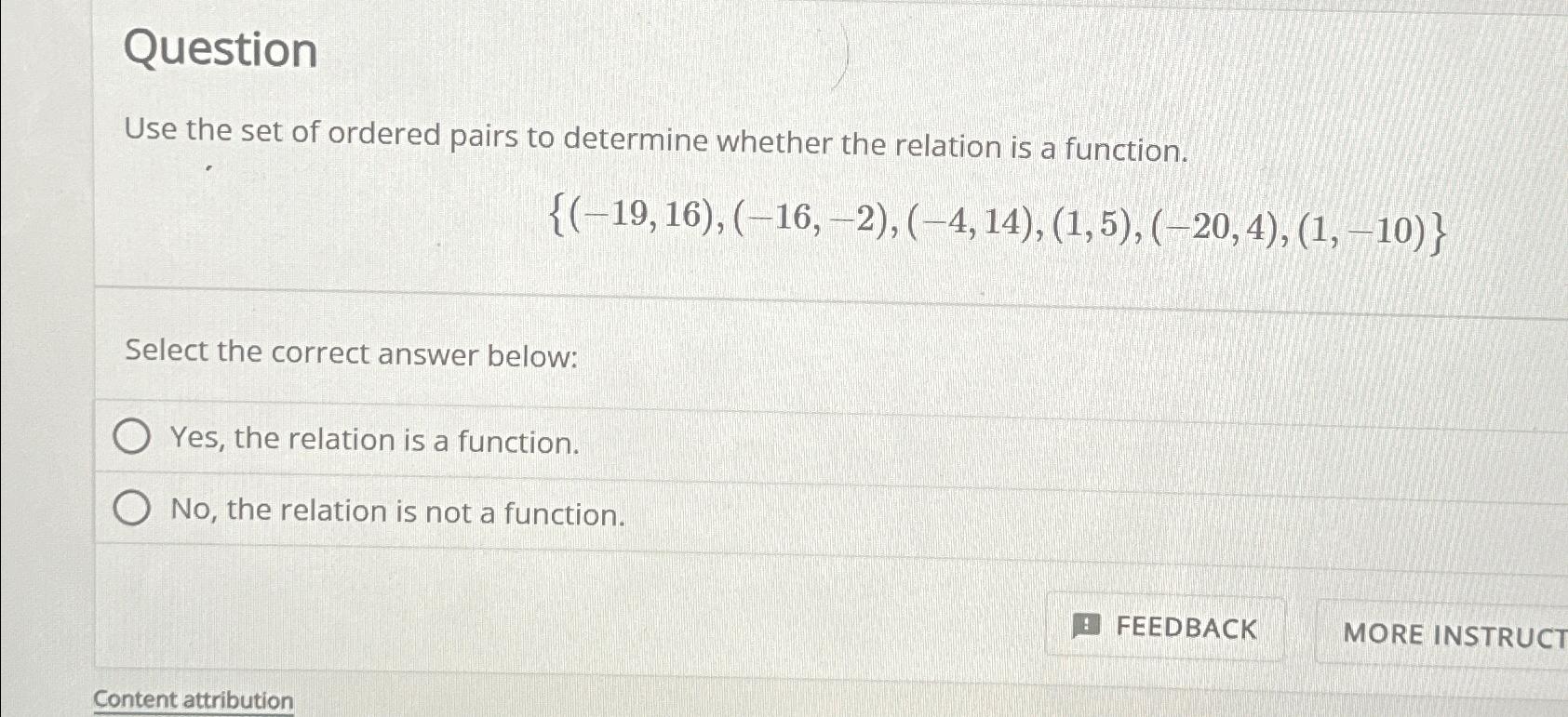 Solved QuestionUse the set of ordered pairs to determine | Chegg.com
