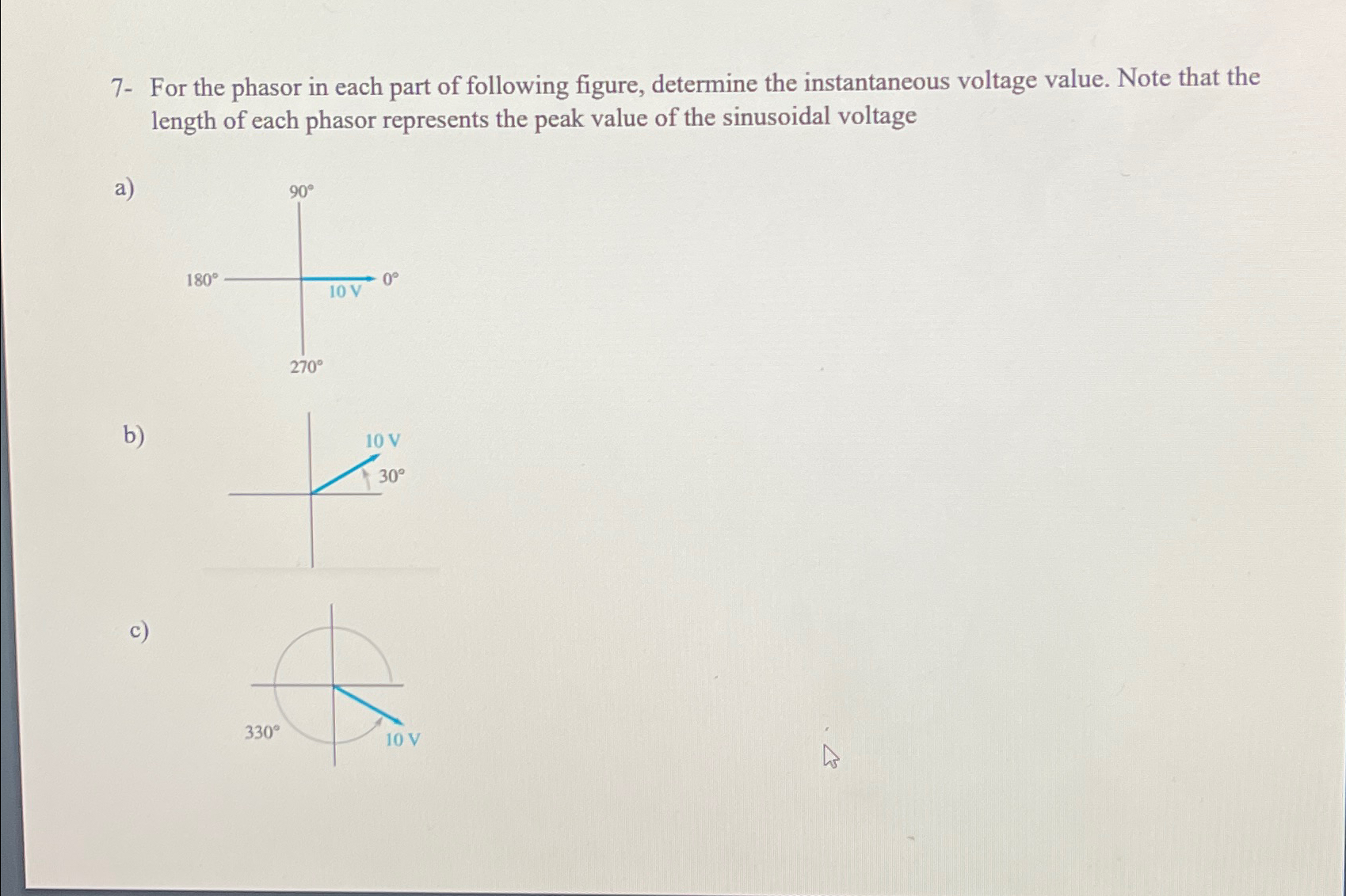 Solved 7- ﻿For the phasor in each part of following figure, | Chegg.com