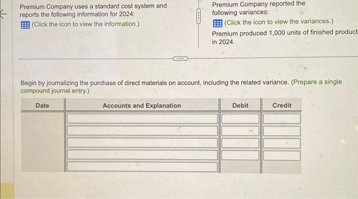 Solved Premium Company uses a standard cost system and | Chegg.com