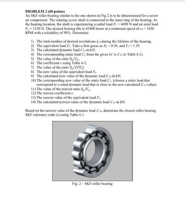 Solved PROBLEM 2 (40 points) An SKF roller bearing similar | Chegg.com