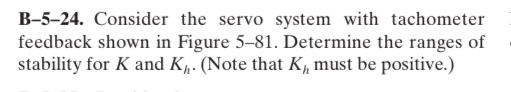 Solved B-5-24. Consider the servo system with tachometer | Chegg.com