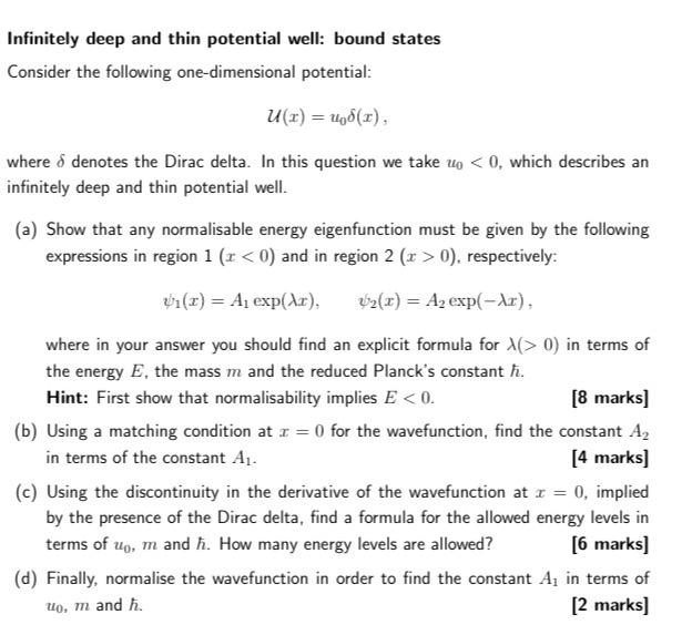 Solved Infinitely Deep And Thin Potential Well Bound States
