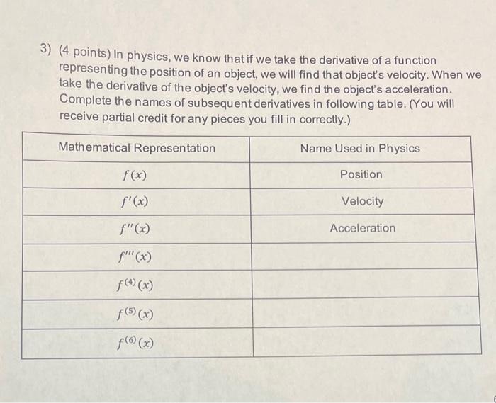 Solved 3) (4 points) In physics, we know that if we take the | Chegg.com