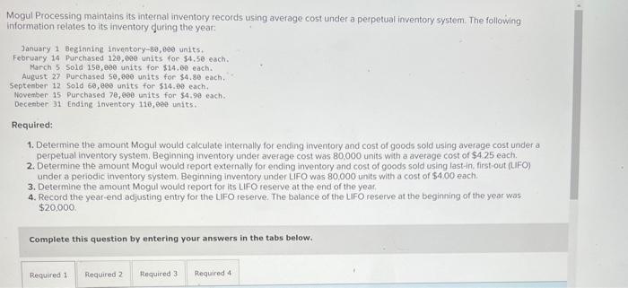 Solved Mogul Processing maintains its internal inventory | Chegg.com
