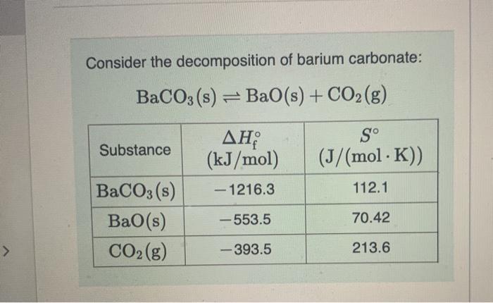 Solved Consider the decomposition of barium carbonate: | Chegg.com