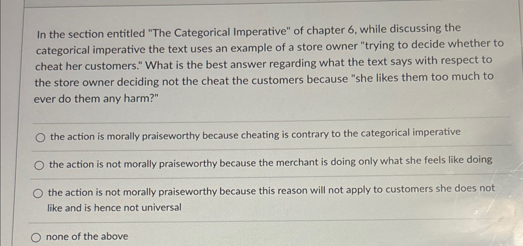 Solved In the section entitled "The Categorical Imperative" | Chegg.com