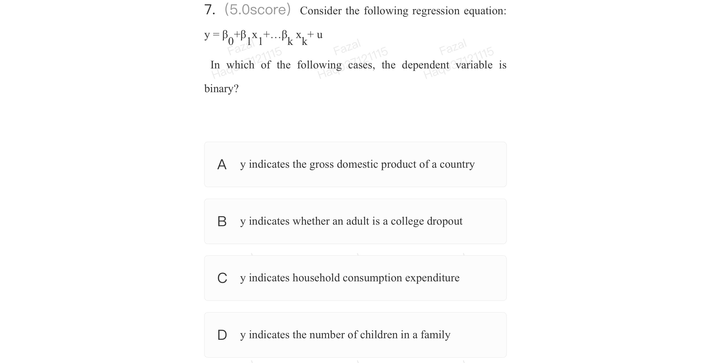 Solved (5.0score) ﻿Consider the following regression | Chegg.com