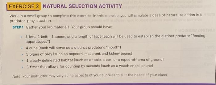 Solved EXERCISE 2 NATURAL SELECTION ACTIVITY Work in a small | Chegg.com