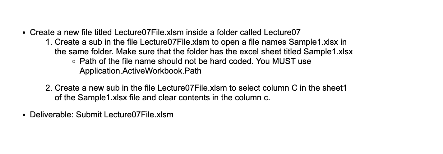 Solved Create a new file titled Lecture07File.xIsm inside a | Chegg.com