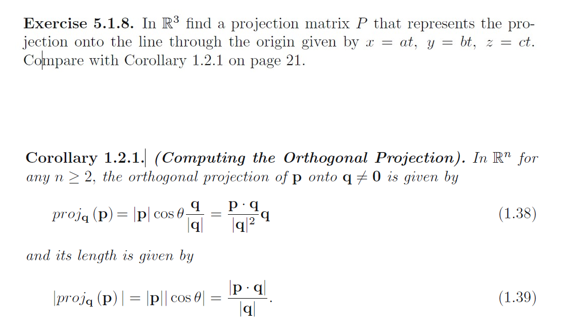 Exercise 5.1.8. ﻿In R3 ﻿find a projection matrix P | Chegg.com