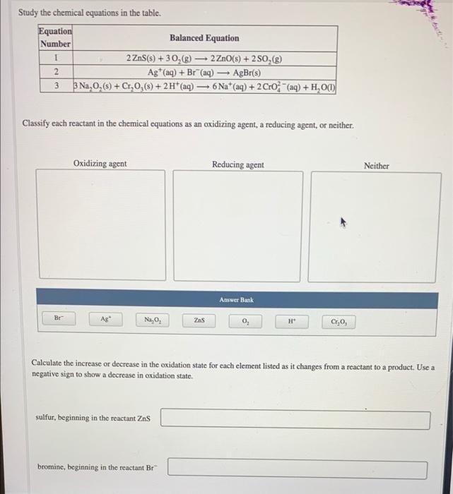 Solved Study the chemical equations in the table. Equation | Chegg.com