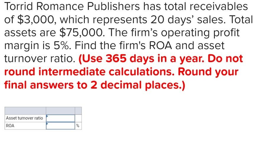 Solved Torrid Romance Publishers has total receivables of | Chegg.com