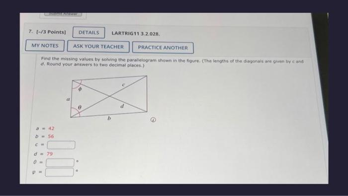 Solved Find the missing values by solving the parallelogram | Chegg.com