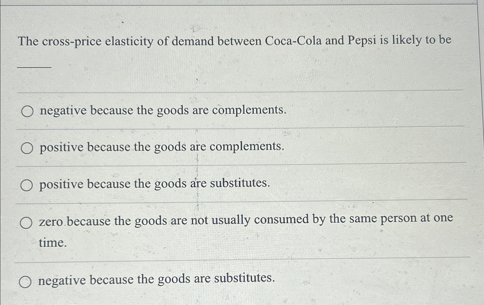 Solved The cross-price elasticity of demand between | Chegg.com
