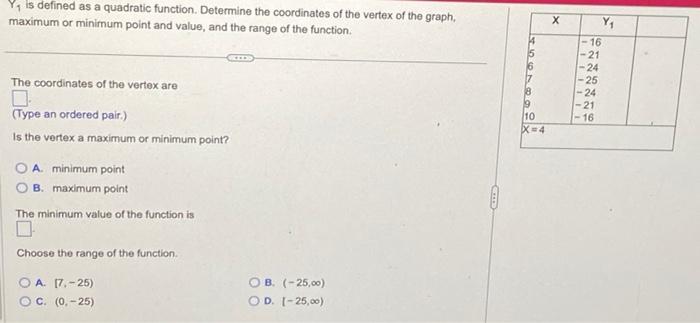 Solved Y1 is defined as a quadratic function. Determine the | Chegg.com
