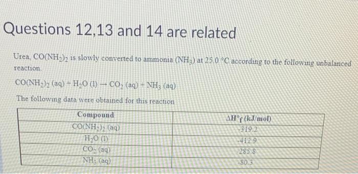 Solved Urea, CO(NH2)2 is slowly converted to ammonia (NH3) | Chegg.com