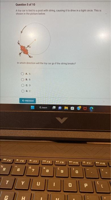 Solved A toy car is tied to a post with string, causing it | Chegg.com