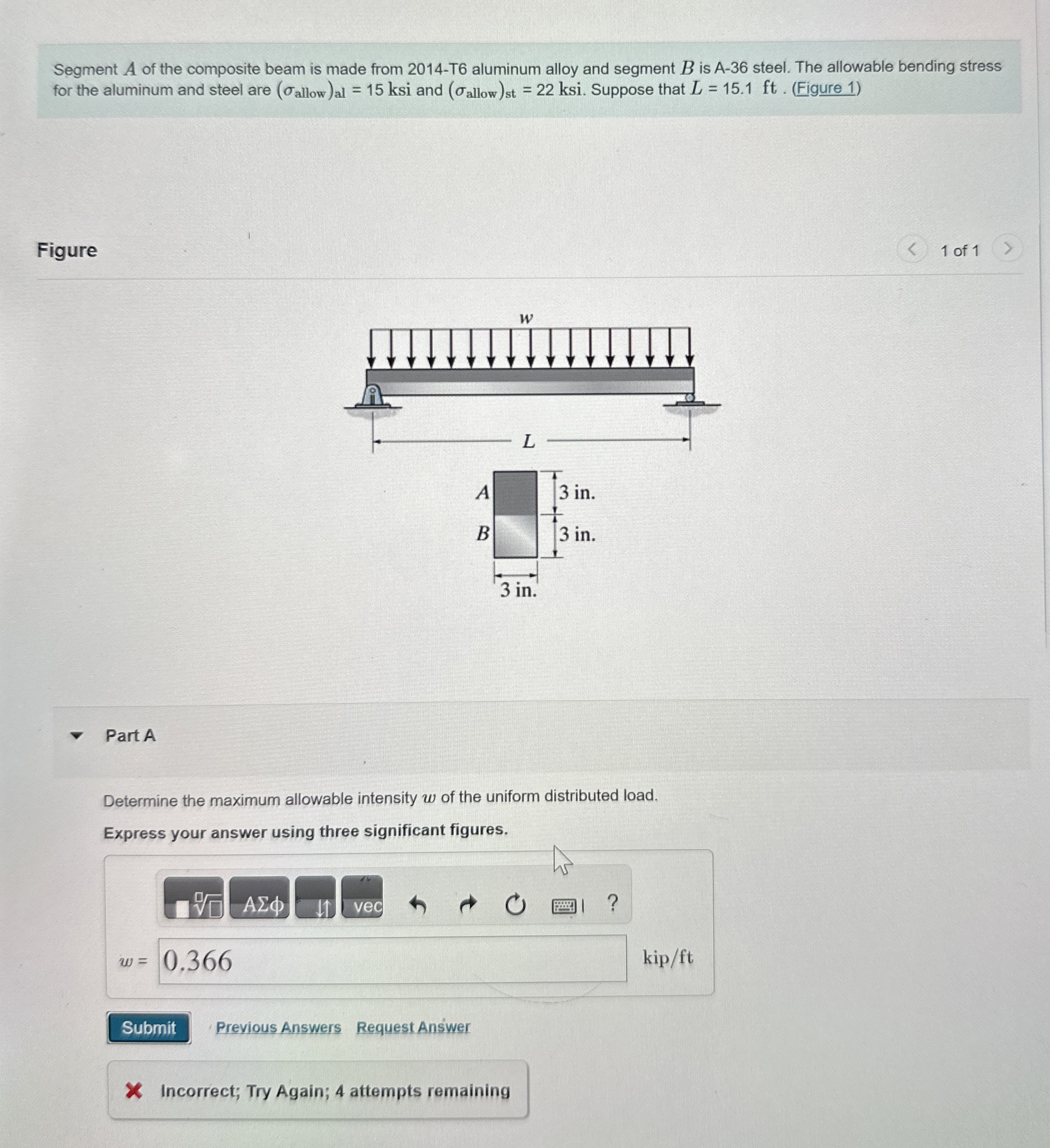 Solved Segment A ﻿of the composite beam is made from 2014-T6 | Chegg.com
