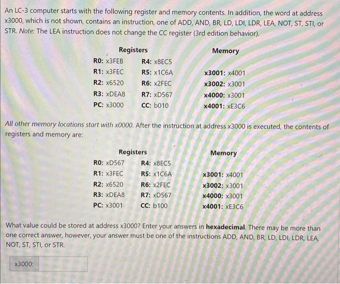 Solved An LC-3 computer starts with the following register | Chegg.com