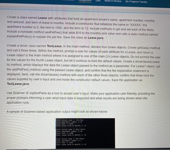 Solved UZ Week in Review My Progress Tracker Create a class | Chegg.com