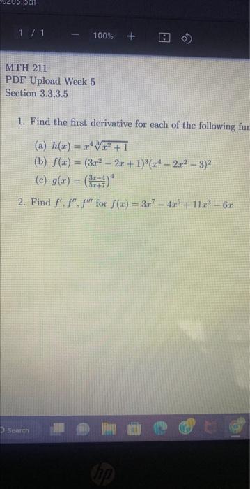 Solved 1. Find the first derivative for each of the | Chegg.com