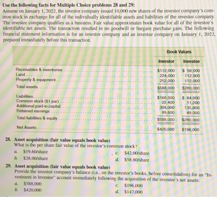 Solved Use the following facts for Multiple Choice problems | Chegg.com