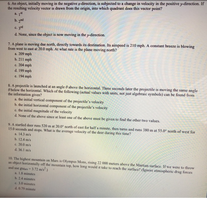 Solved 6. An object, initially moving in the negative | Chegg.com