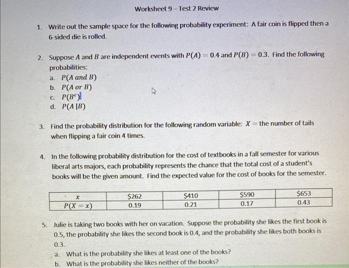 Solved 1. Write out the sample space for the following | Chegg.com