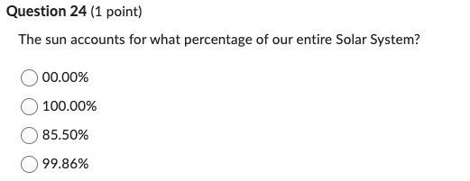 Solved Question 24 (1 ﻿point)The sun accounts for what | Chegg.com