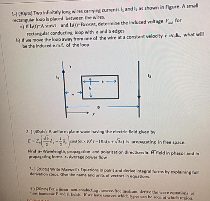 1-) (30pts) Two infinitely long wires carrying | Chegg.com